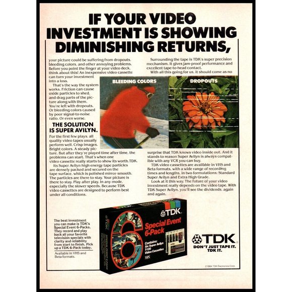 TDK | Art | 984 Tdk Blank Vhs Video Cassette Tape Vintage Print Ad ...